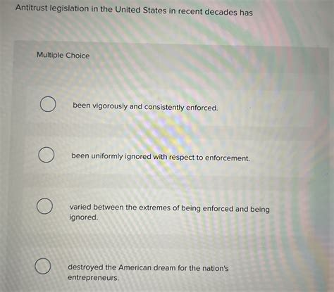 Solved Antitrust Legislation In The United States In Recent