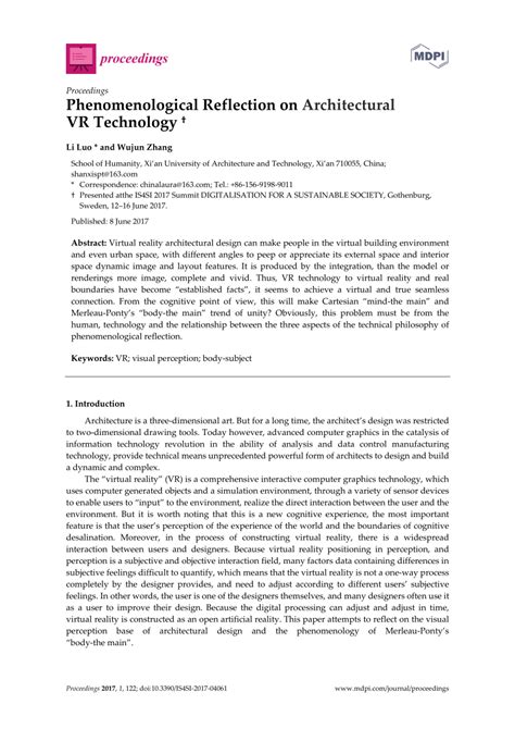 Pdf Phenomenological Reflection On Architectural Vr Technology