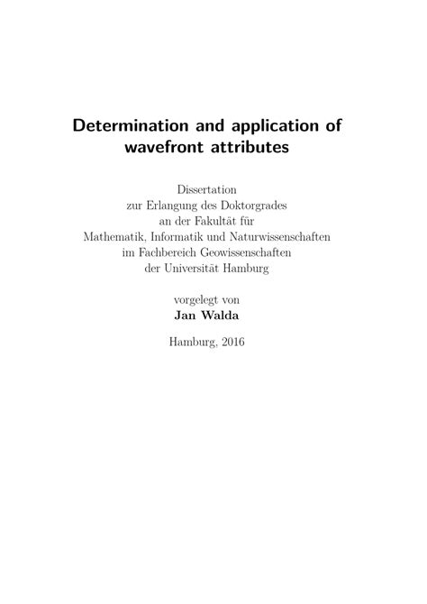 Pdf Determination And Application Of Wavefront Attributes
