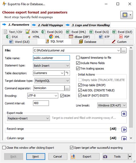 exporting sqlite to sql file exportizer documentation