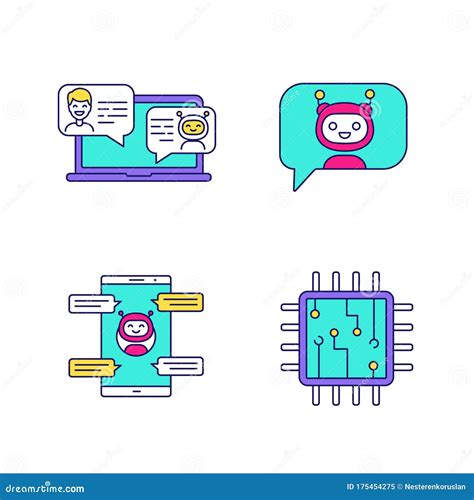 Chatbots Color Icons Set Stock Vector Illustration Of Helper 175454275