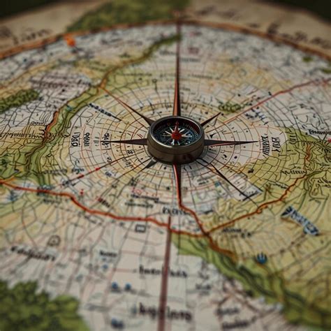 A Macro Shot Of A Hiking Map With Compass Realistic Generated By Ai