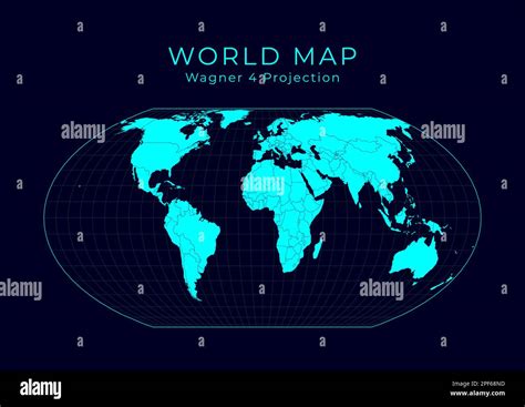 Map Of The World Wagner Iv Projection Futuristic Infographic World Illustration Bright Cyan