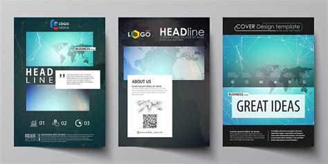 A 4 형식의 편집 레이아웃의 검은 색된 벡터 일러스트 레이 션 브로셔 잡지 전단지 책자에 대 한 디자인 서식 파일을 다룹니다 분자 구조 선 및 점 들을 연결입니다 기술