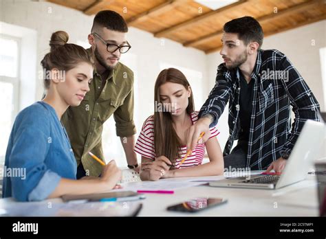 Team Creating New Project At Work Concept Young Woman Hi Res Stock