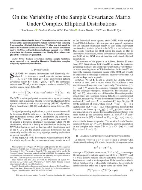 Pdf On The Variability Of The Sample Covariance Matrix Under Complex Elliptical Distributions