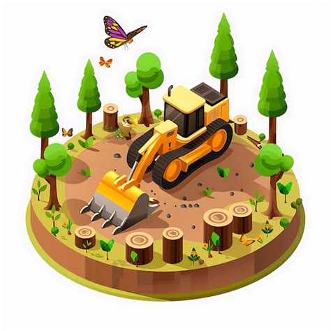 Premium Photo A Cartoon Drawing Of A Worker Using A Shovel To Cut Down A Tree Stump