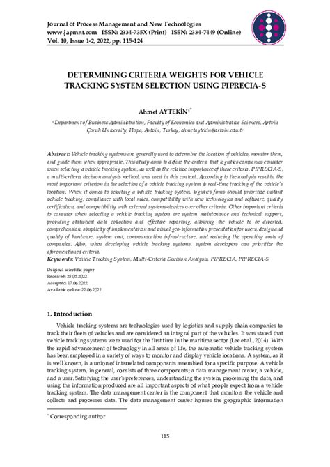 Pdf Determining Criteria Weights For Vehicle Tracking System