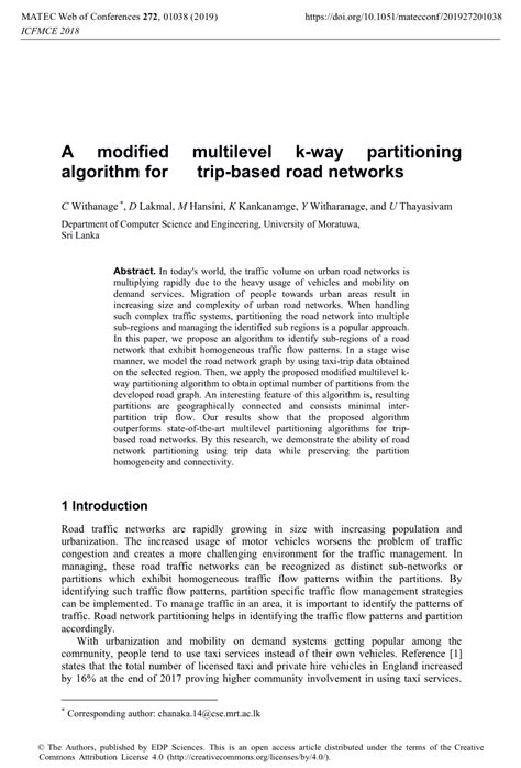 Pdf A Modified Multilevel K Way Partitioning Algorithm For Trip Based