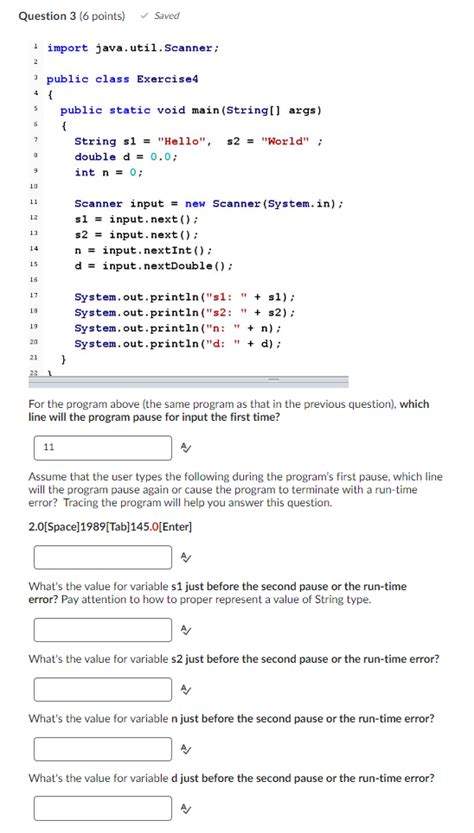 Solved Question Points Saved For The Program Above Chegg