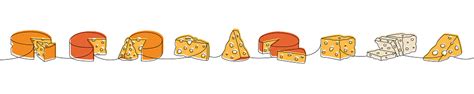 신선한 치즈 한 줄 컬러 연속 그리기 다양한 종류의 치즈 연속 한 줄 그림 벡터 미니멀리스트 선형 그림입니다 파마산 치즈에 대한 스톡 벡터 아트 및 기타 이미지 Istock