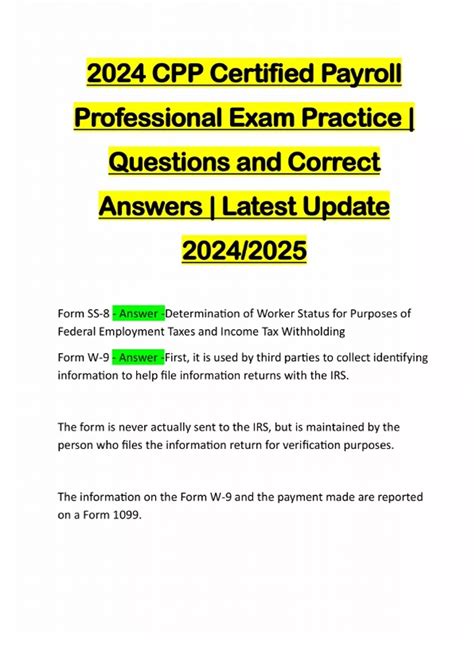 2024 Cpp Certified Payroll Professional Exam Practice Questions And