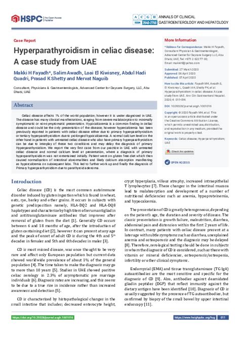Pdf Hyperparathyroidism In Celiac Disease A Case Study From Uae