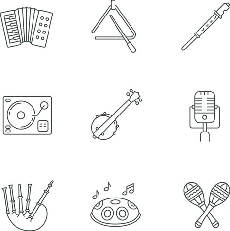 Set Of Linear Icons For Pixelperfect Musical Instruments Of A Band