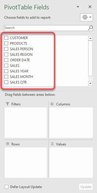 Field List Areas MyExcelOnline
