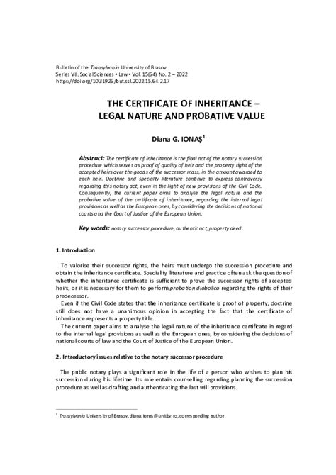 Pdf The Certificate Of Inheritance Legal Nature And Probative Value