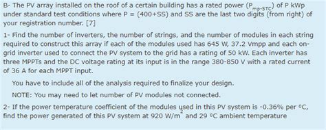 Solved B The PV Array Installed On The Roof Of A Certain Chegg