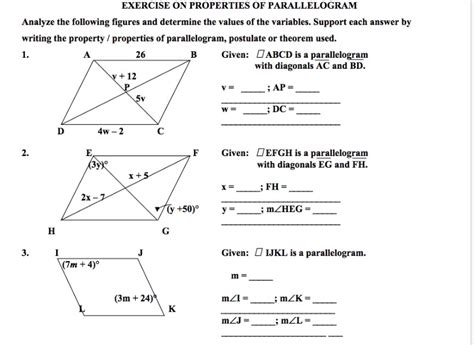 solved exercise on properties of parallelogram analyze the