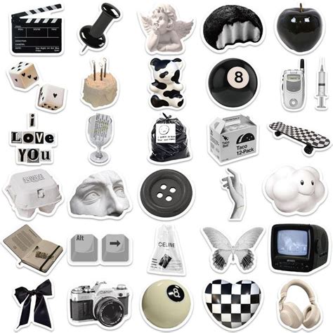 61pcs Retro Black And White Stickers Cool Contracted Art Style Steam