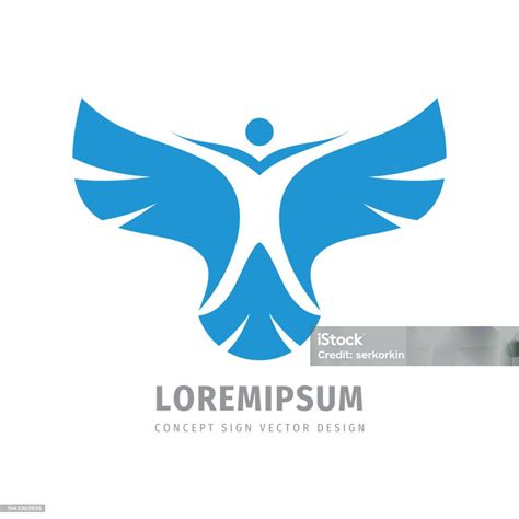 날개 개념 기호 디자인을 가진 천사 남자 비행 인간의 창조적 인 표시입니다 비즈니스 성공 아이콘입니다 행복 긍정적 인 웰빙 상징입니다 벡터 그림입니다 비즈니스에 대한 스톡