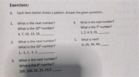 exercises a each item below shows a pattern answer the given questions