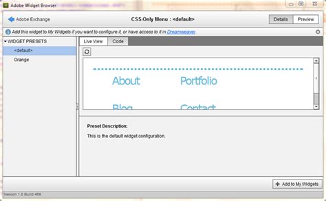 Adobe Dreamweaver Widget Browser Ceslava