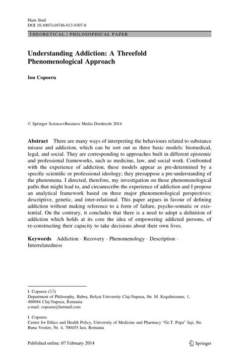 Pdf Understanding Addiction A Threefold Phenomenological Approach