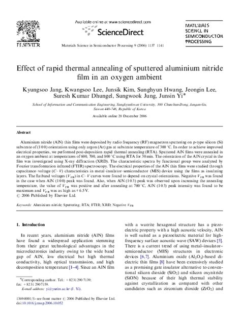 Pdf Effect Of Rapid Thermal Annealing Of Sputtered Aluminium Nitride