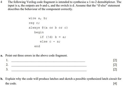Solved 4 The Following Verilog Code Fragment Is Intended To