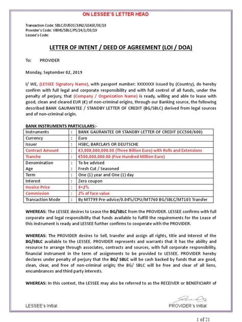 Bg Sblc Lease Agreement At 8 2 With Prepayment Pdf Letter Of Credit Lease