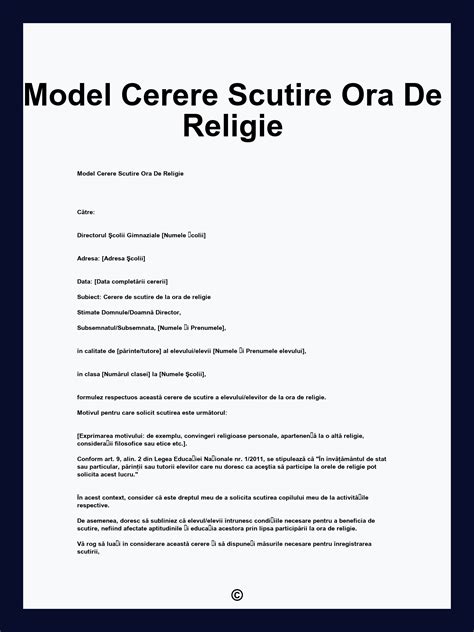 Model Cerere Scutire Ora De Religie