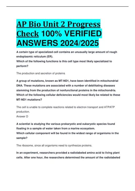 AP Bio Unit Progress Check VERIFIED ANSWERS APES Stuvia US