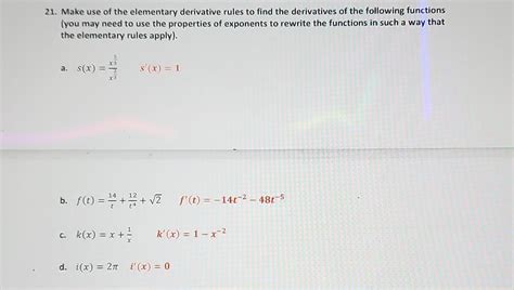Solved Make Use Of The Elementary Derivative Rules To Find