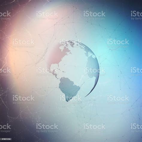 추상적인 미래 지향적 인 네트워크 모양 하이테크 Hud 배경 연결 라인과 점 다각형 선형 질감 블루에 세계 지구 글로벌 네트워크