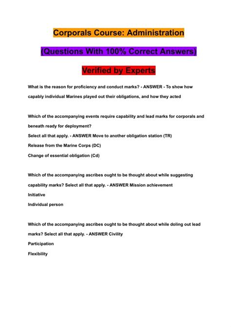 Corporals Course Administration Latest Update 2024 2025 Questions With 100 Correct Answers