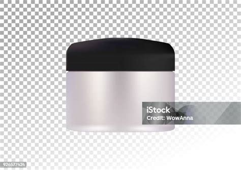 화장품 현실적인 플라스틱 흰색 크림 항아리 검은 뚜껑 화장품 미용 제품 패키지 템플릿 벡터 일러스트 레이 션입니다 플라스틱 용기 투명 한 배경에 고립의 현실 이랑 디자인에