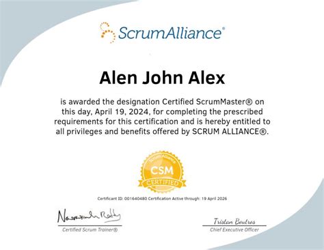 Scrummaster Agile Certification Professionaldevelopment Scrumalliance Alen John Alex