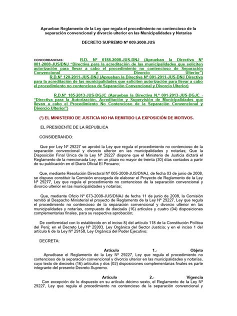 Reglamento De La Ley Del Divorcio Notarial Spij 21032024 Pdf