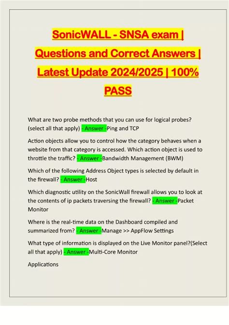 Sonicwall Snsa Exam Questions And Correct Answers Latest Update 2024 2025 100 Pass