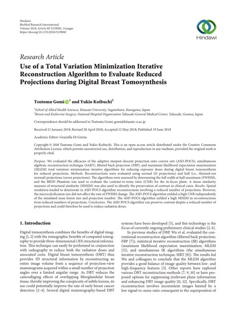 PDF Use Of A Total Variation Minimization Iterative Reconstruction Algorithm To Evaluate