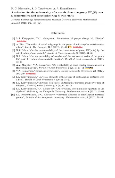 Pdf A Criterion For The Universality Of A Matrix From The Group U T N R Over A Commutative