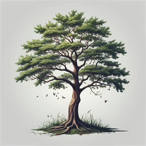 Premium Photo A Drawing Of A Tree With Birds Flying Around It