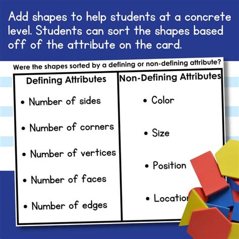 Defining And Non Defining Shape Attribute Sorting Math Center For 1st Grade