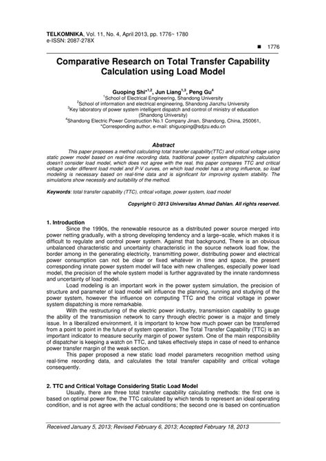 Pdf Comparative Research On Total Transfer Capability Calculation Using Load Model