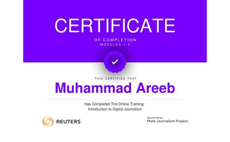 Finished Reuters Training On Digital Journalism Muhammad Areeb Posted