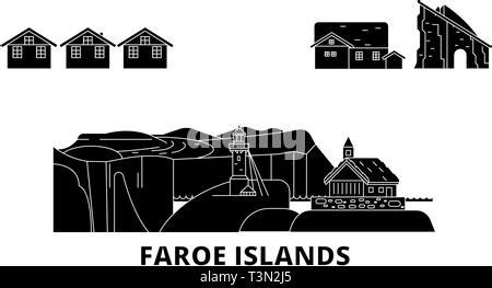 Denmark Faroe Islands City Skyline Isolated Vector Illustration Icons