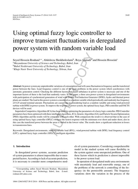 Pdf Using Optimal Fuzzy Logic Controller To Improve Transient