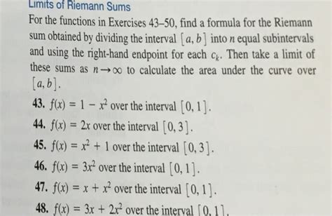 solved limits riemann sums of for the functions in exercises