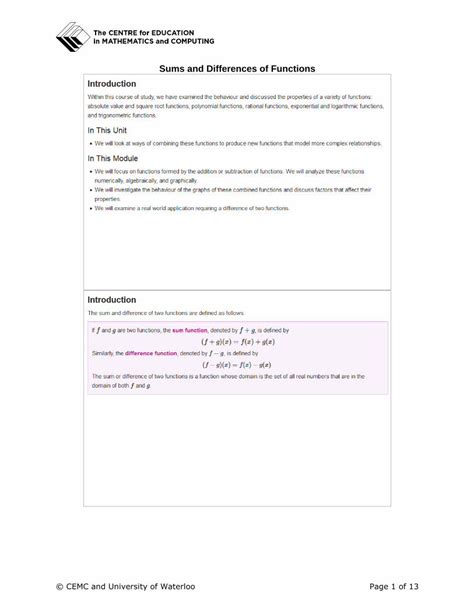 pdf sums and differences of functions university of waterloo · 2018