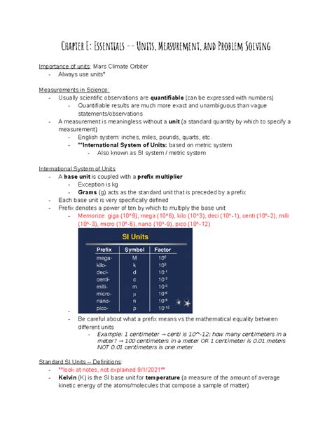 Gen Chemistry E Lecture Notes On Chapter E Chapter E Essentials Units Measurement And